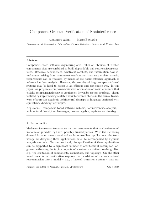 Pdf Component Oriented Verification Of Noninterference Marco
