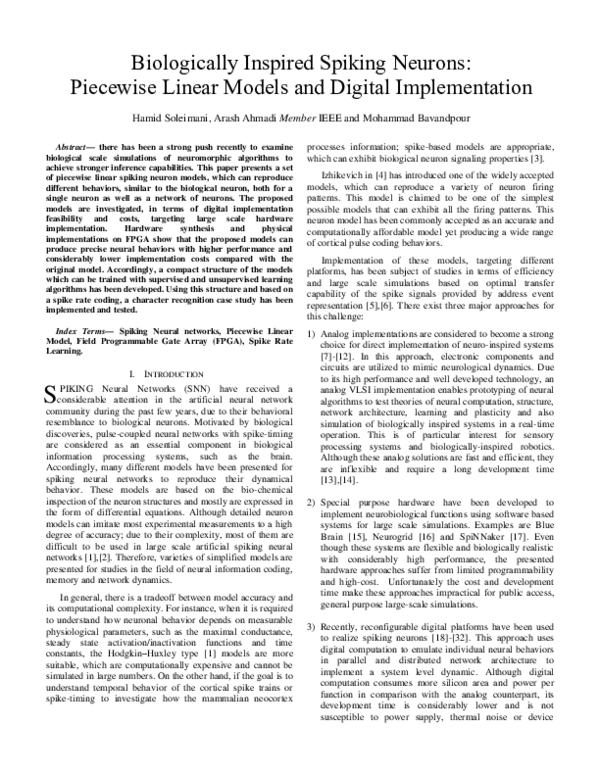 (PDF) Biologically Inspired Spiking Neurons: Piecewise Linear Models and Digital Implementation ...