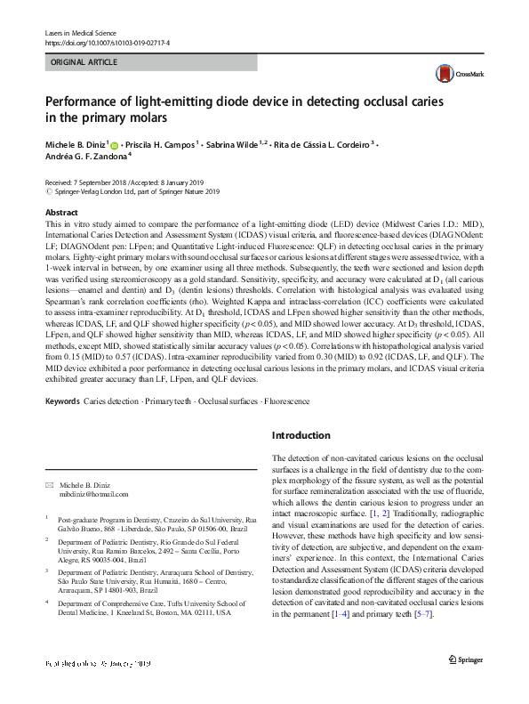 (PDF) Performance of light-emitting diode device in detecting occlusal caries in the primary molars