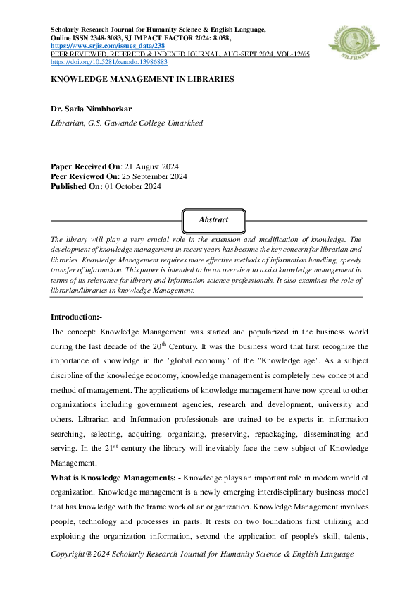 (PDF) KNOWLEDGE MANAGEMENT IN LIBRARIES