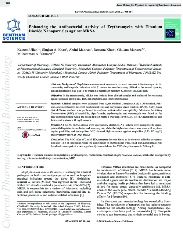 (PDF) Enhancing the Antibacterial Activity of Erythromycin with Titanium Dioxide Nanoparticles ...