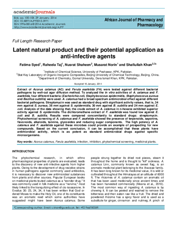 (PDF) Latent Natural Product and Their Potential Application as Anti-Infective Agents
