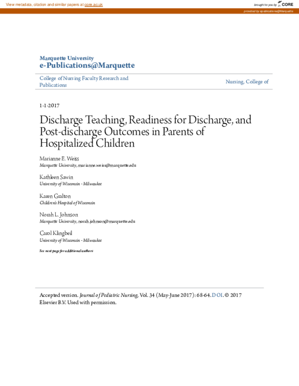 (PDF) Discharge Teaching, Readiness for Discharge, and Post-discharge ...