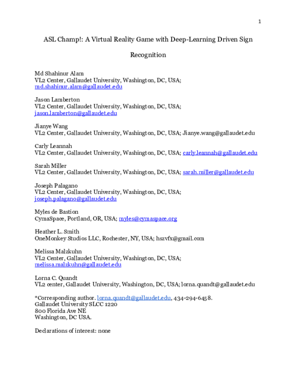 (PDF) ASL Champ!: A Virtual Reality Game with Deep-Learning Driven Sign ...