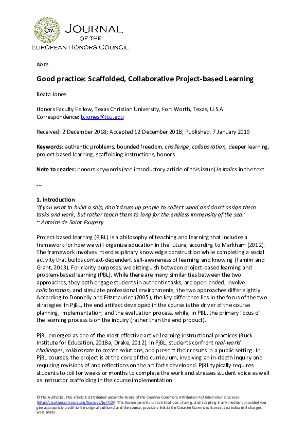 (PDF) Good practice: Scaffolded, Collaborative Project-based Learning