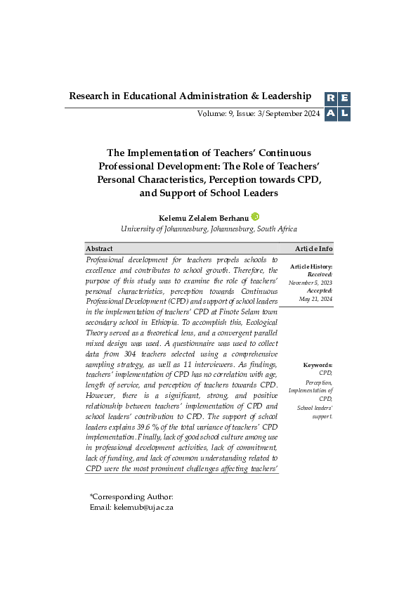 (PDF) The Implementation of Teachers' Continuous Professional Development: The Role of Teachers ...