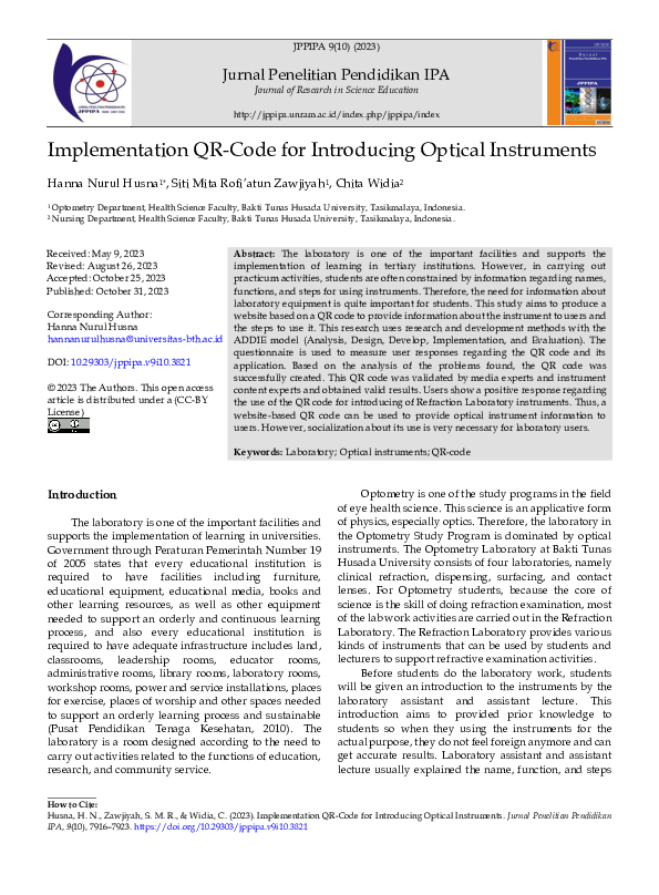 Pdf Implementation Qr Code For Introducing Optical Instruments