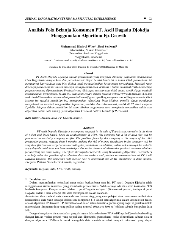 (PDF) Analisis Pola Belanja Konsumen PT. Aseli Dagadu Djokdja Menggunakan Algoritma Fp-Growth ...