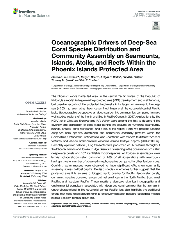 (PDF) Oceanographic Drivers of Deep-Sea Coral Species Distribution and ...