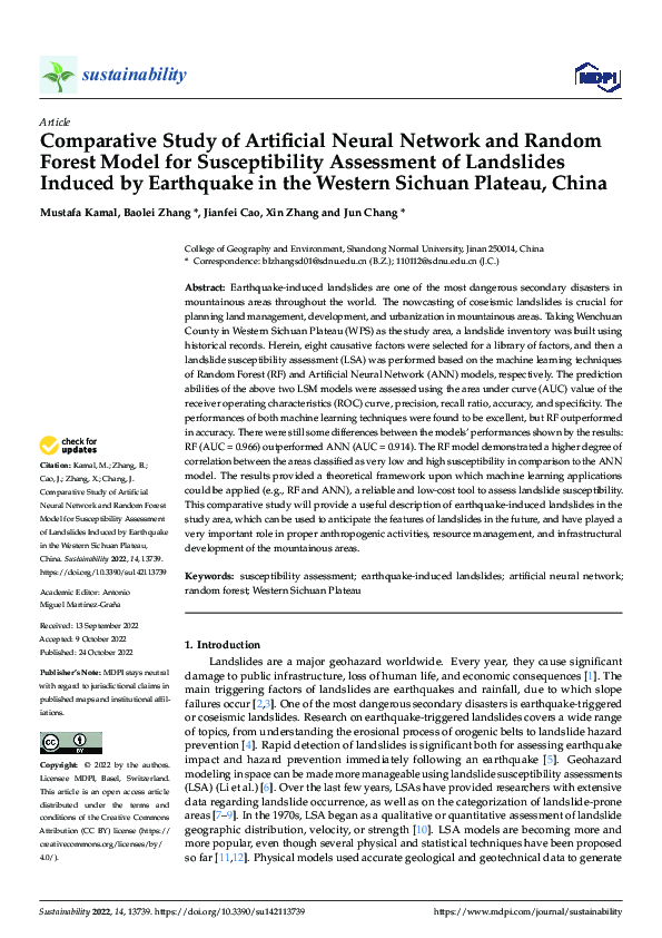 (PDF) Comparative Study of Artificial Neural Network and Random Forest Model for Susceptibility ...