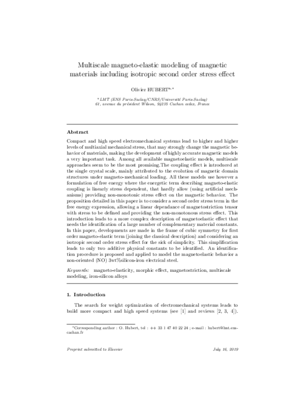 (PDF) Multiscale magneto-elastic modeling of magnetic materials including isotropic second order ...