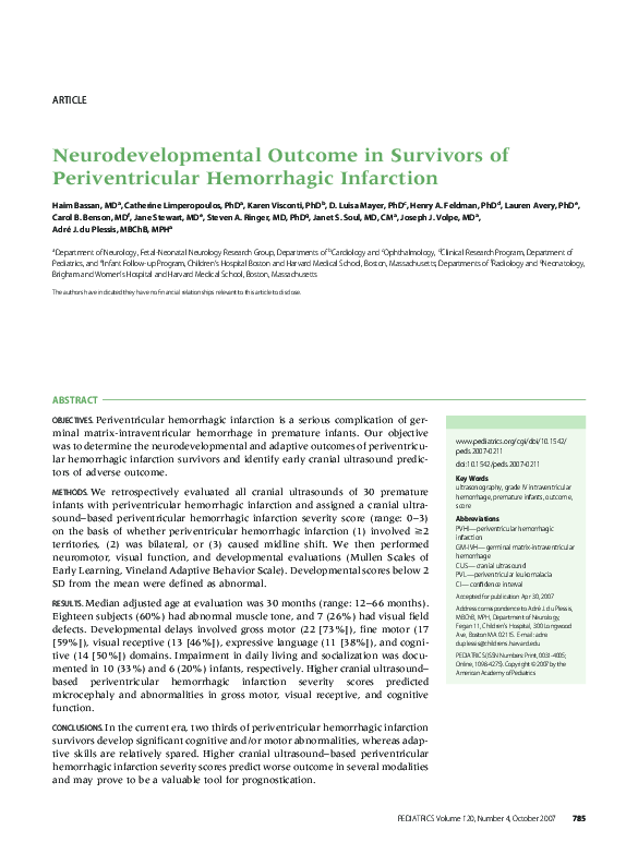 (PDF) Neurodevelopmental Outcome in Survivors of Periventricular ...