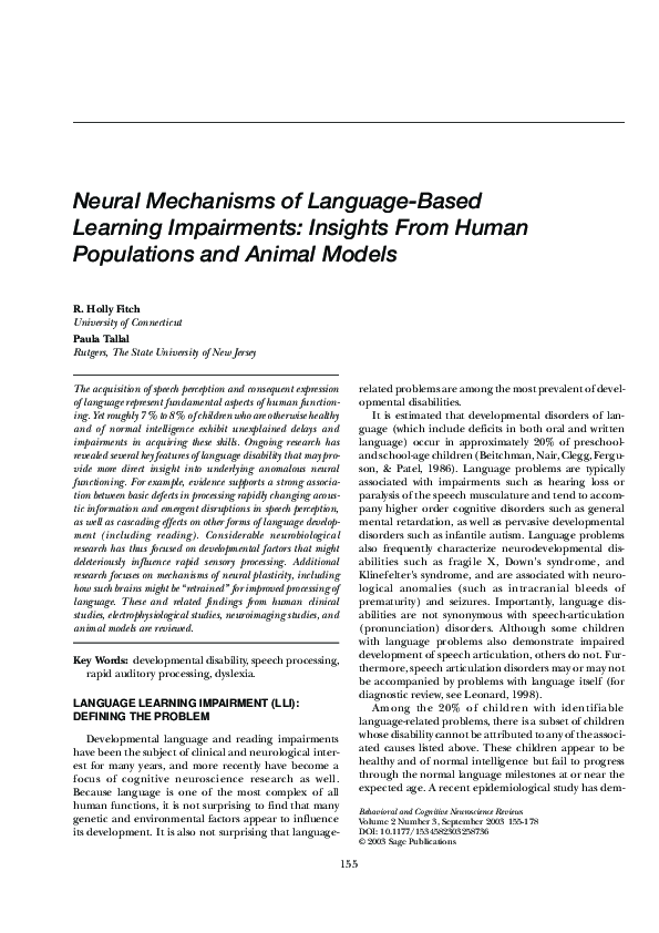 (PDF) Neural Mechanisms of Language-Based Learning Impairments ...