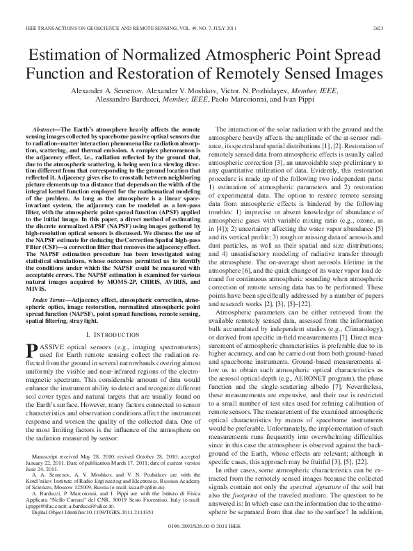 (PDF) Estimating Atmospheric Point Spread Function for Image Restoration