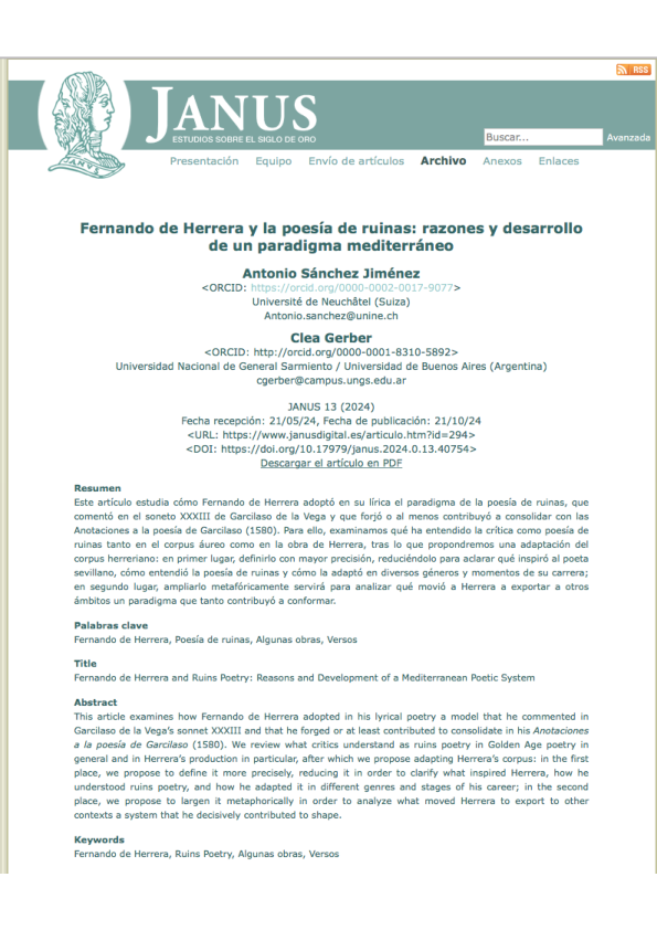 (PDF) Antonio Sánchez Jiménez, Clea Gerber, "Fernando de Herrera y la poesía de ruinas: razones ...