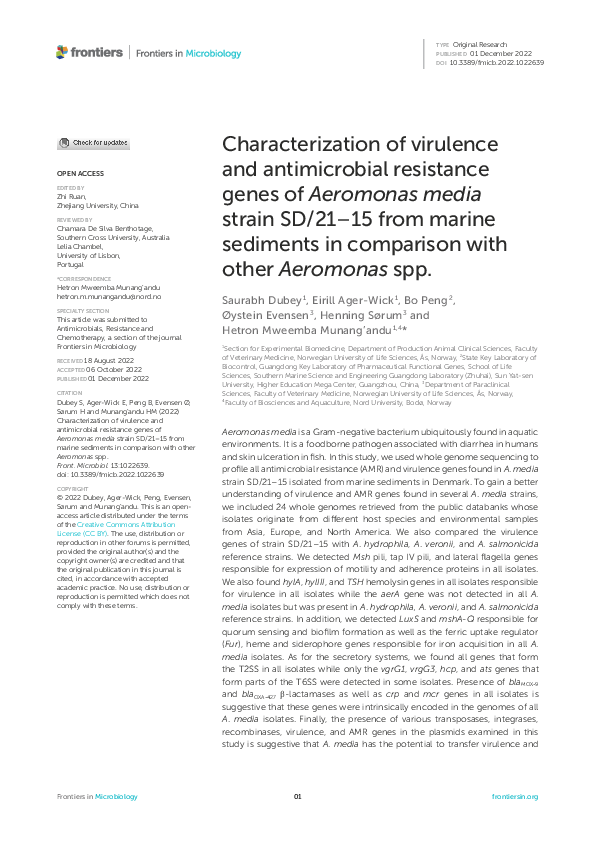 (PDF) Characterization of virulence and antimicrobial resistance genes of Aeromonas media strain ...