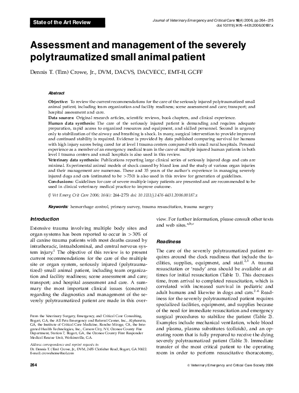 (PDF) Assessment and management of the severely polytraumatized small ...