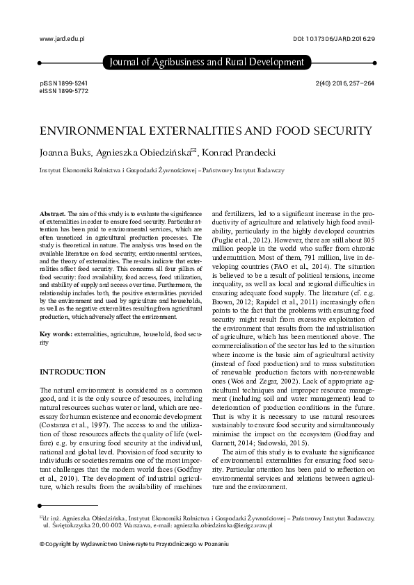 (PDF) Environmental Externalities and Food Security