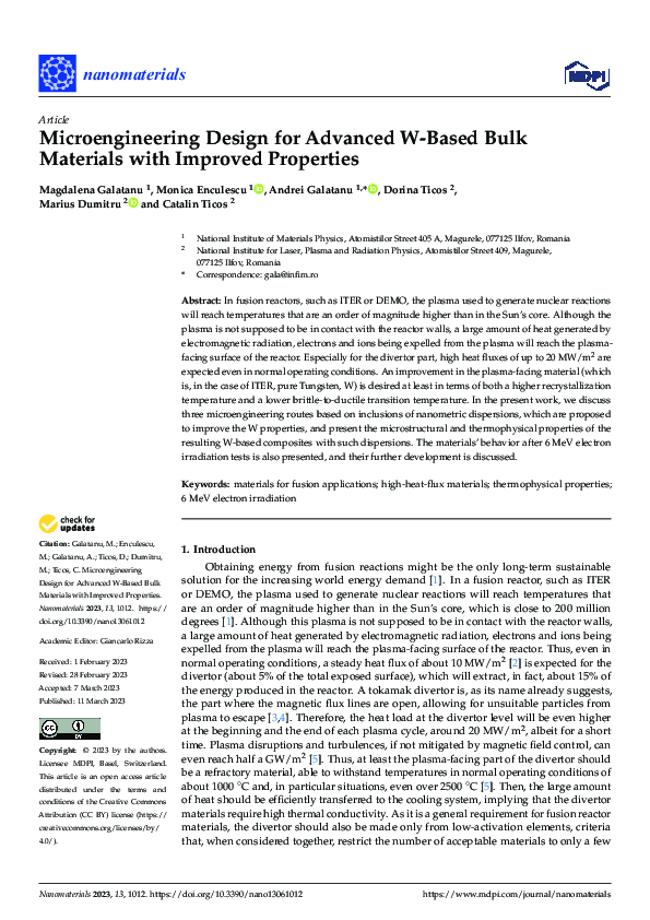 (PDF) Microengineering Design for Advanced W-Based Bulk Materials with ...