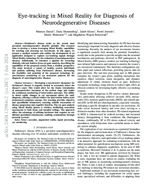 (PDF) Eye-tracking in Mixed Reality for Diagnosis of Neurodegenerative ...