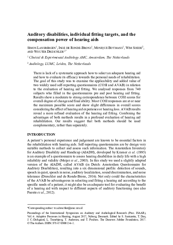 (PDF) Auditory disabilities, individual fitting targets, and the compensation power of hearing aids