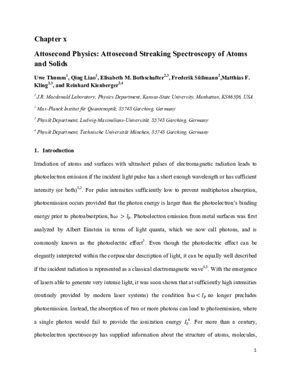(PDF) Attosecond Physics: Attosecond Streaking Spectroscopy of Atoms ...