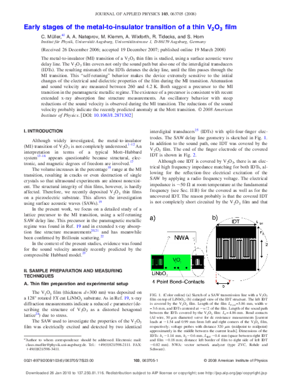 (PDF) Early stages of the metal-to-insulator transition of a thin V2O3 ...