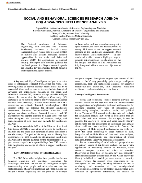 (PDF) Social and Behavioral Sciences Research Agenda for Advancing ...