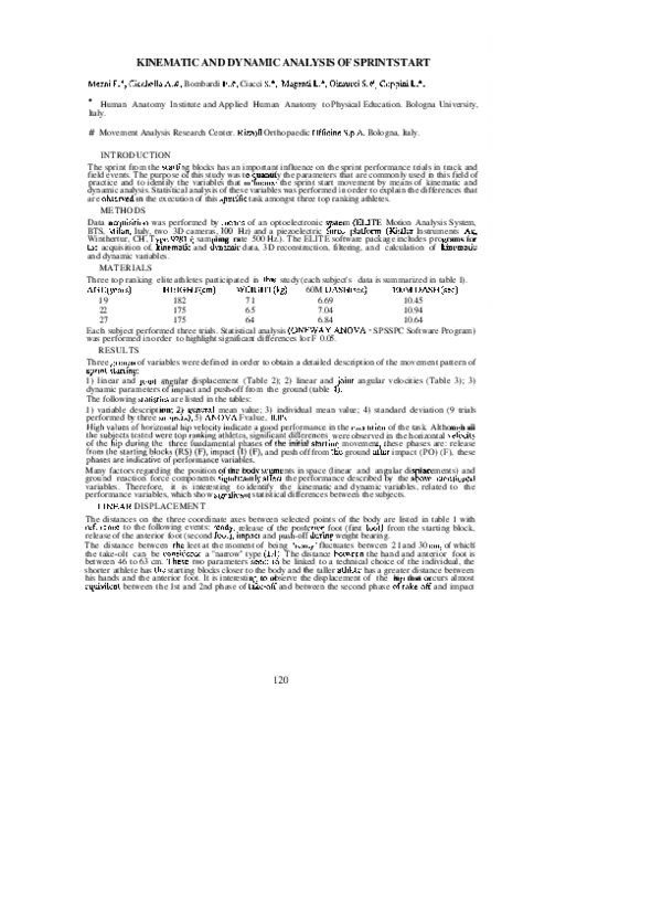 (PDF) Kinematic and Dynamic Analysis of Sprint Start
