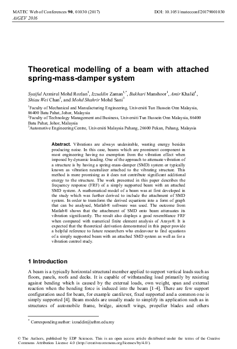 (PDF) Theoretical modelling of a beam with attached spring-mass-damper ...