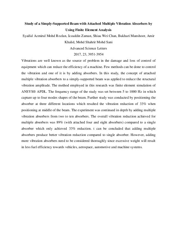 (PDF) Study of a Simply-Supported Beam with Attached Multiple Vibration Absorbers by Using ...
