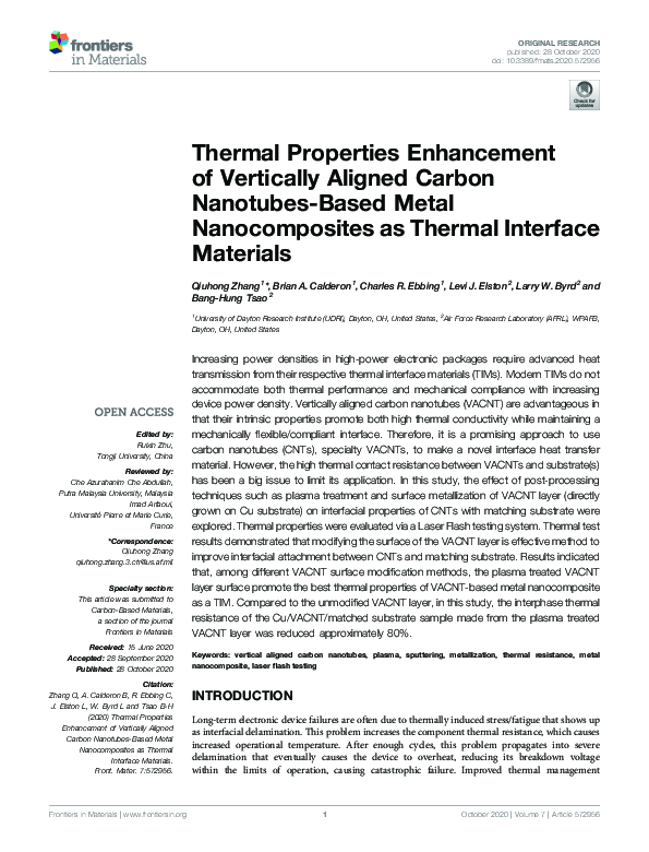 (PDF) Thermal Properties Enhancement of Vertically Aligned Carbon Nanotubes-Based Metal ...