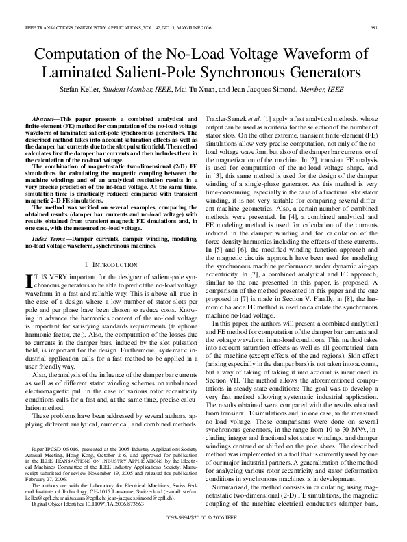 (PDF) Computation of the no-load voltage waveform of laminated salient ...