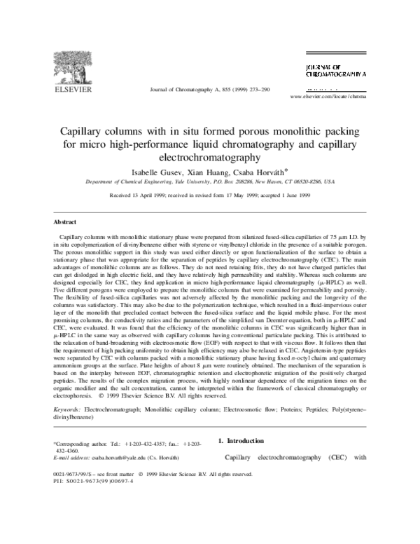 (PDF) Capillary columns with in situ formed porous monolithic packing ...