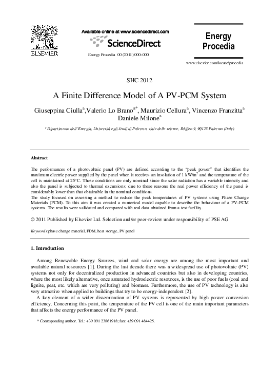 (PDF) A Finite Difference Model of a PV-PCM System