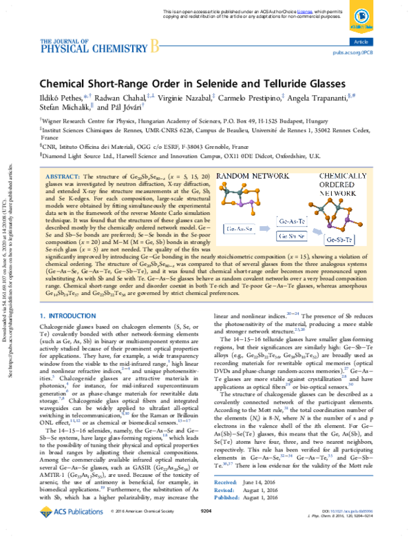 (PDF) Chemical Short-Range Order in Selenide and Telluride Glasses