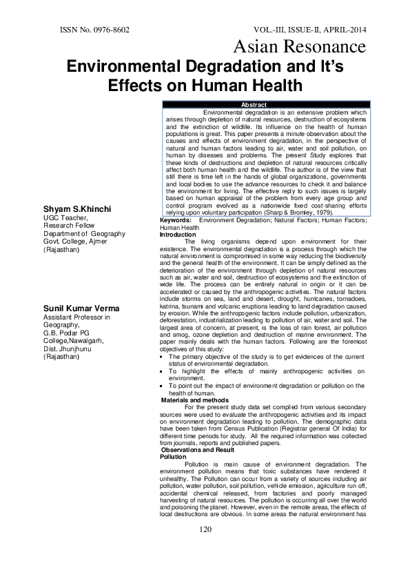 (PDF) Environmental Degradation and It's Effects on Human Health
