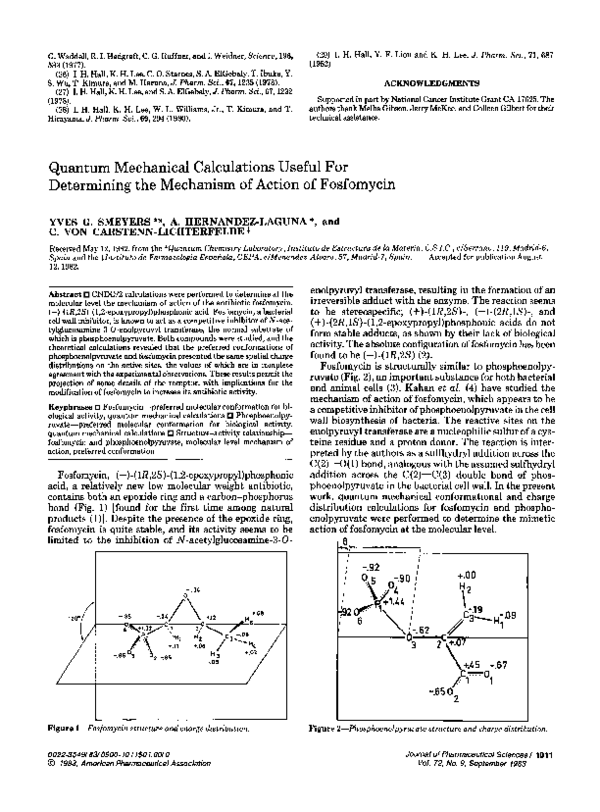(PDF) Quantum Mechanical Calculations Useful For Determining the Mechanism of Action of Fosfomycin
