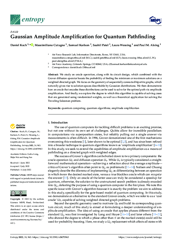 (PDF) Gaussian Amplitude Amplification for Quantum Pathfinding