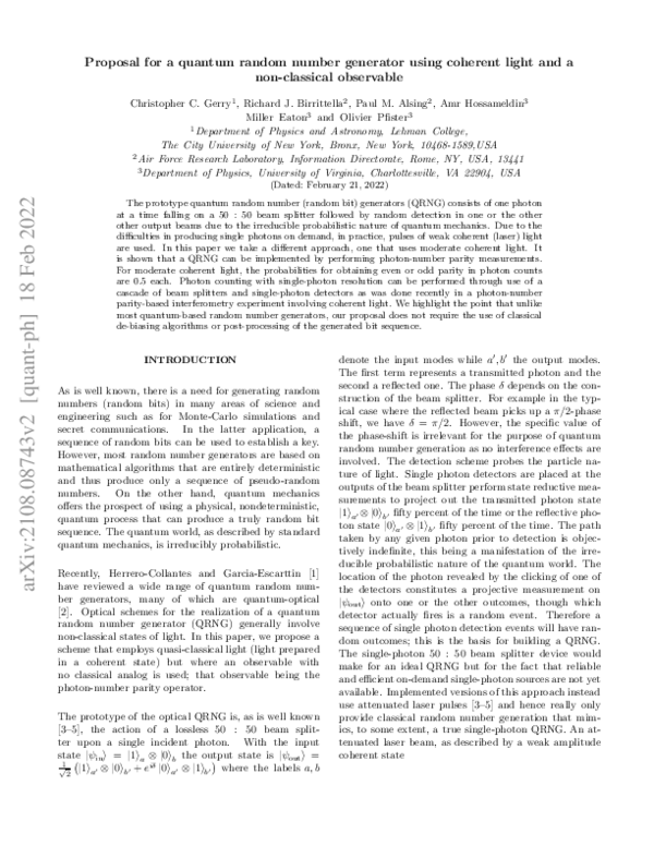 (PDF) Proposal for a quantum random number generator using coherent light an a non-classical ...