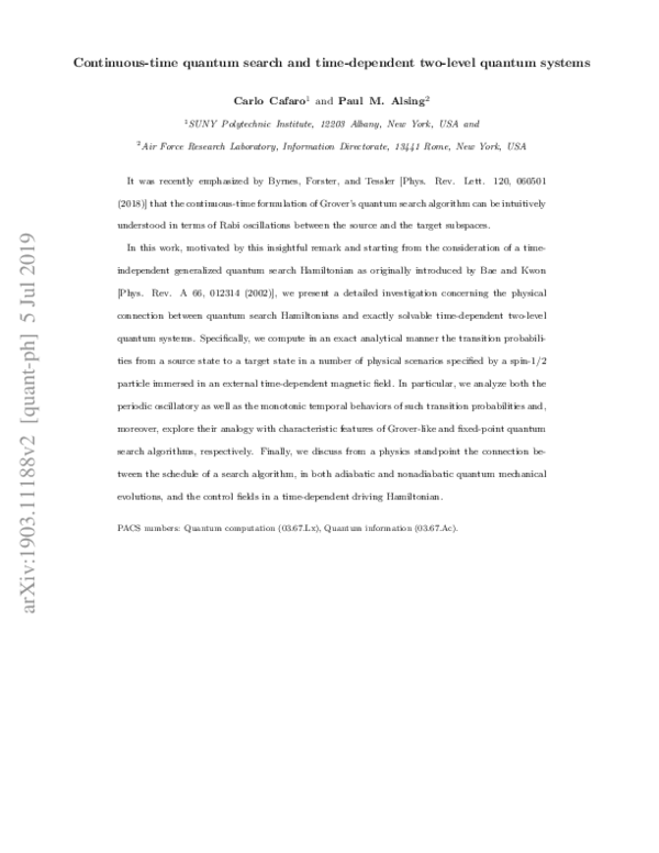 (PDF) Continuous-time quantum search and time-dependent two-level ...