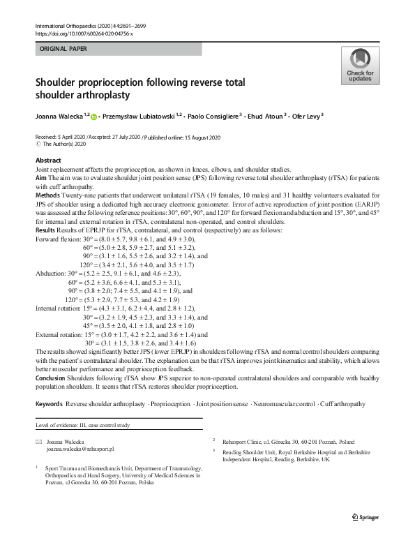 (PDF) Shoulder Proprioception After Reverse Total Shoulder Arthroplasty