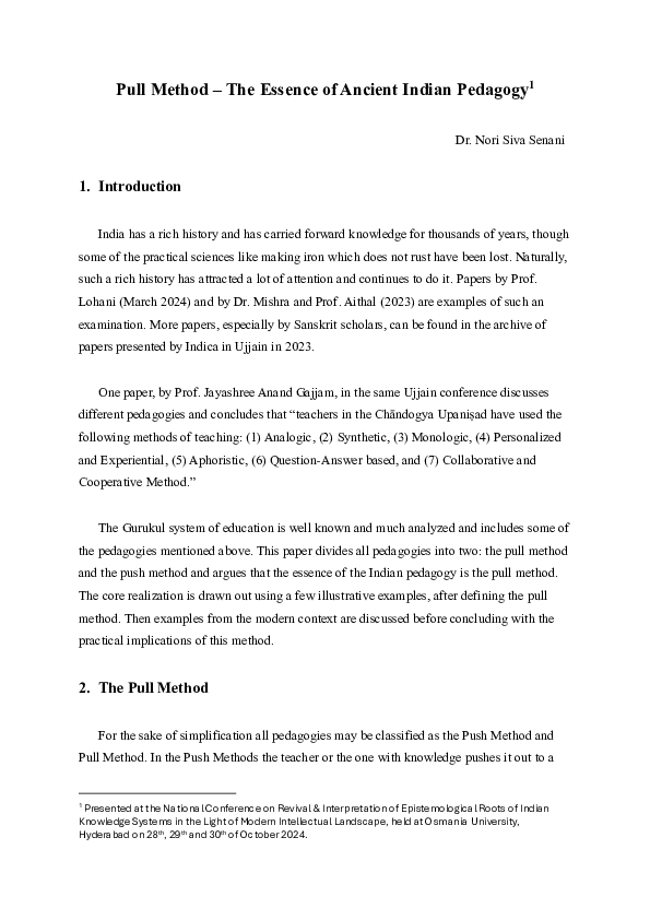 (PDF) Pull Method -The Essence of Ancient Indian Pedagogy