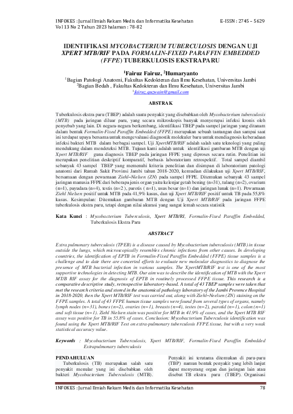 (PDF) Identifikasi Mycobacterium Tuberculosis Dengan Uji Xpert MTB/Rif Pada Formalin-Fixed ...
