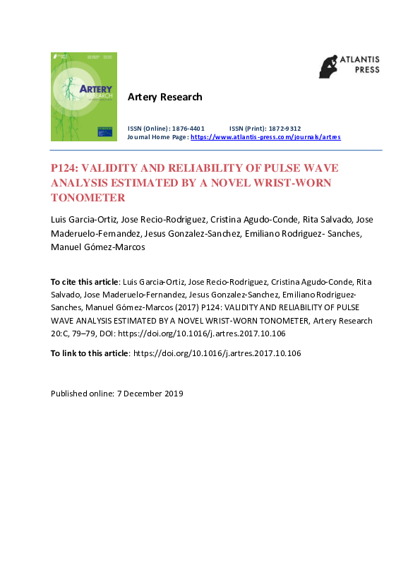 (PDF) Validity and reliability of Pulse Wave Analysis estimated by a novel wrist-worn tonometer