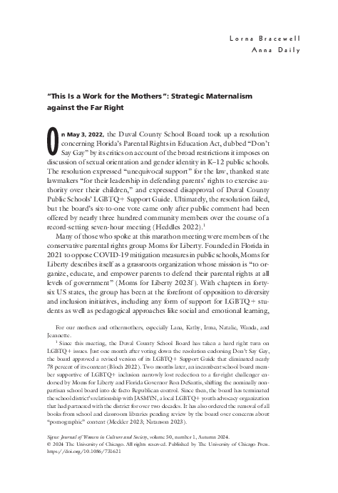 (PDF) "'This is A Work for the Mothers': Strategic Maternalism Against ...