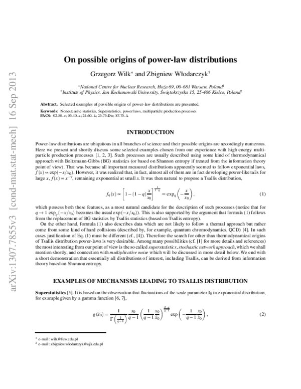 (PDF) On possible origins of power-law distributions