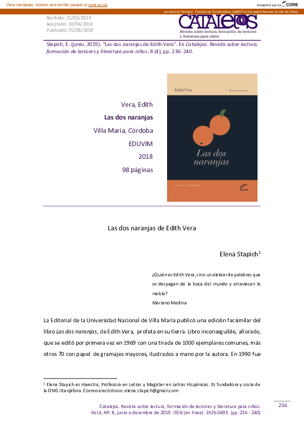 (PDF) Las dos naranjas de Edith Vera