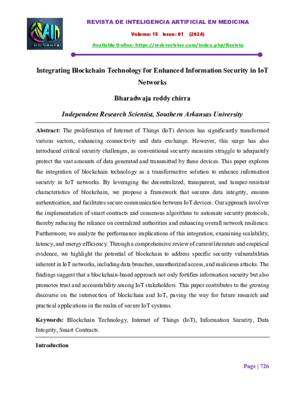 (PDF) Integrating Blockchain Technology for Enhanced Information Security in IoT Network