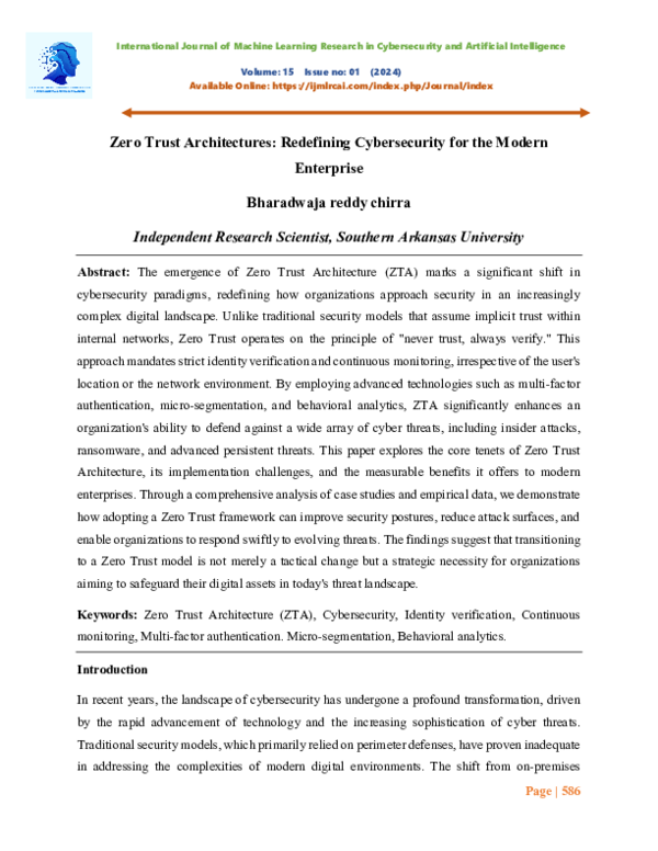 (PDF) Zero Trust Architectures: Redefining Cybersecurity for the Modern Enterprise